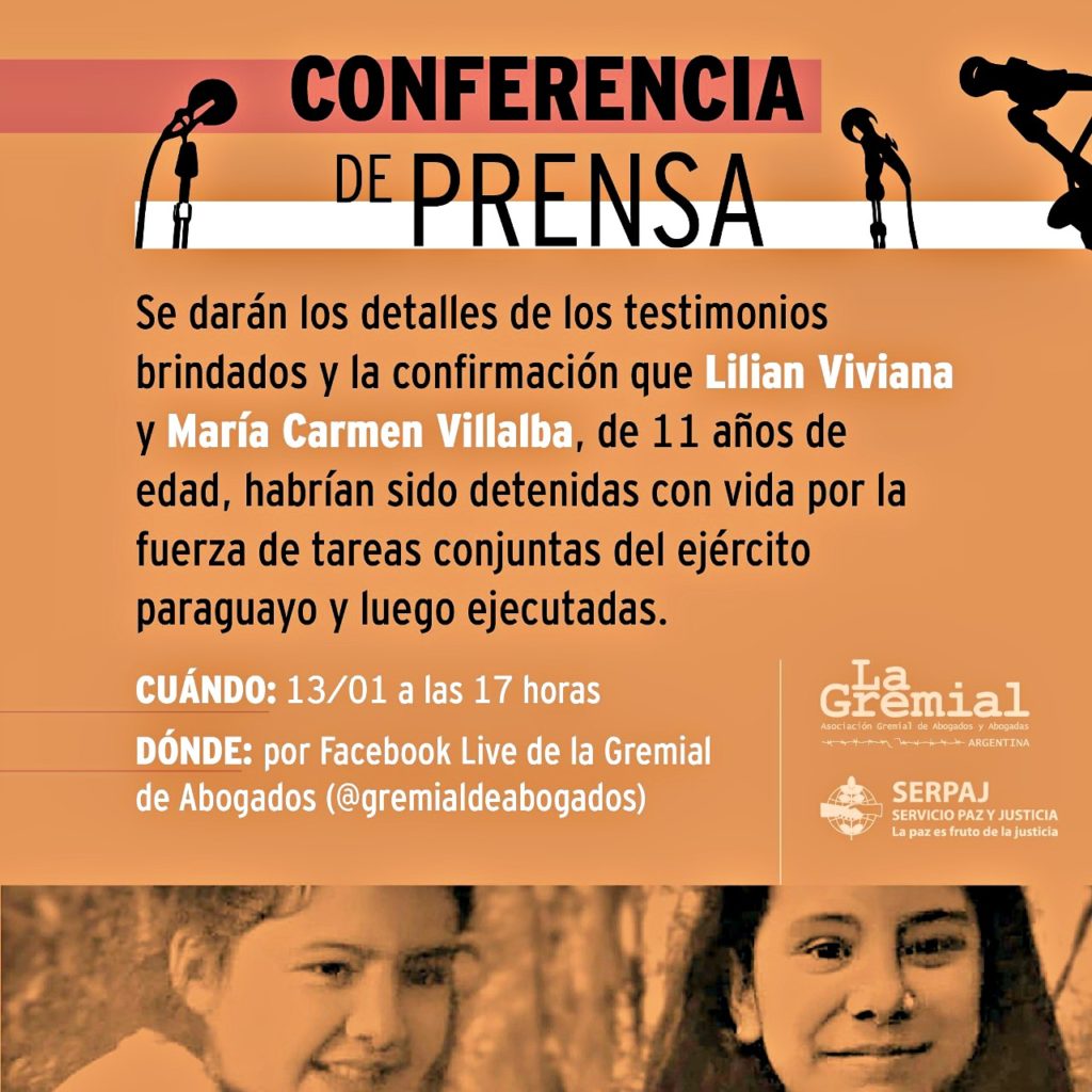 Lilian y María Villalba, de 11 años, fueron detenidas con vida y luego ...